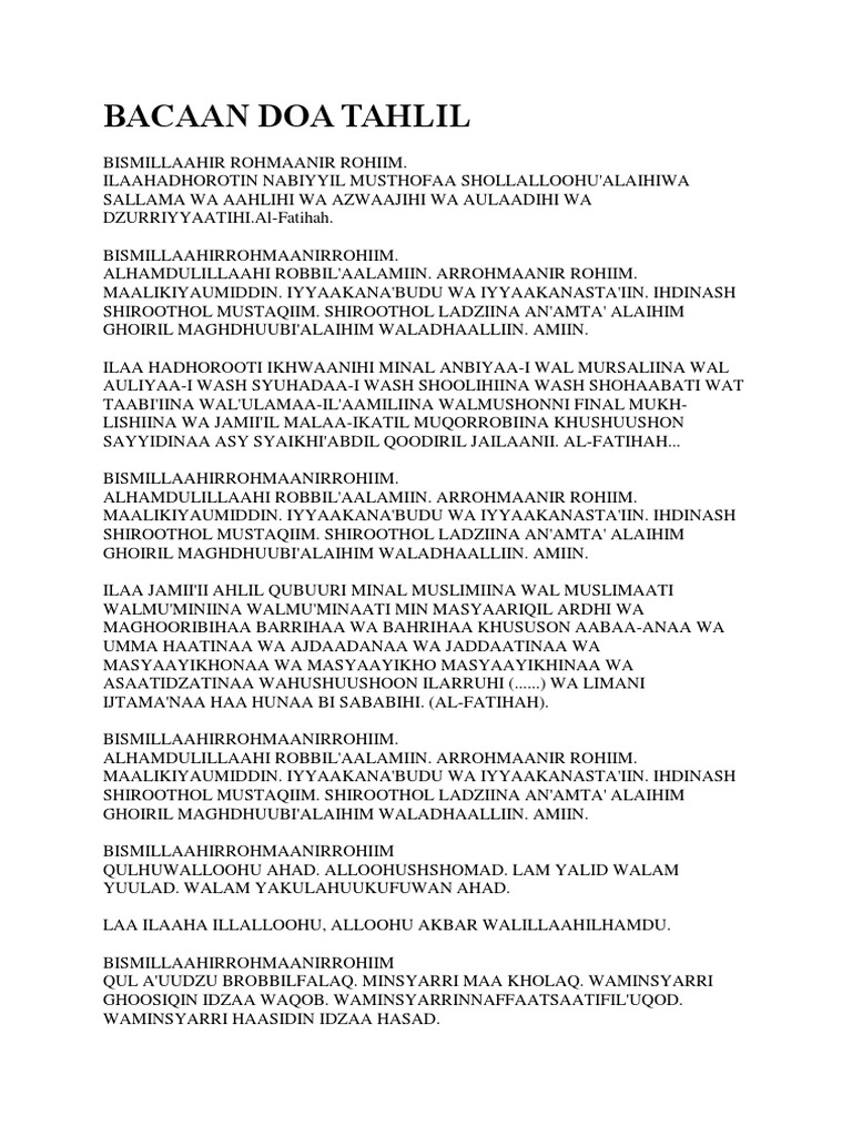 Bacaan Doa Tahlil (Latin) | PDF