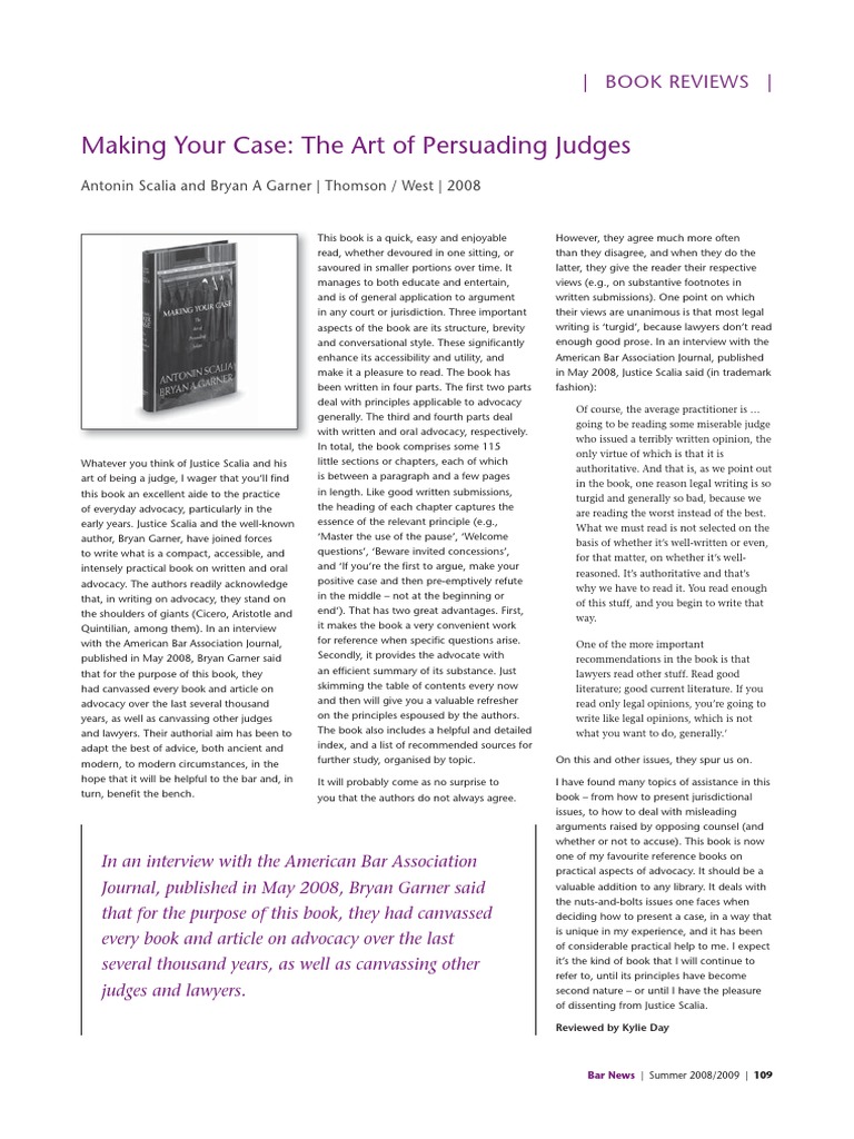 Making Your Case: The Art of Persuading Judges: Book Reviews | PDF ...