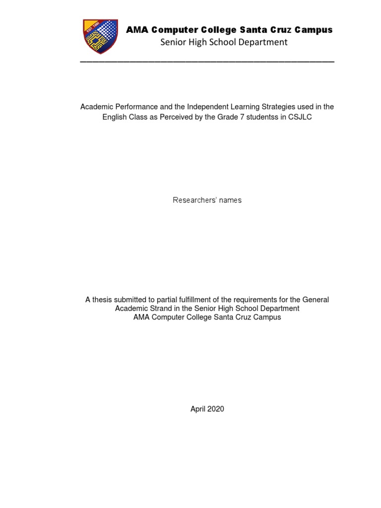 Senior High School Department: AMA Computer College Santa Cruz Campus | PDF