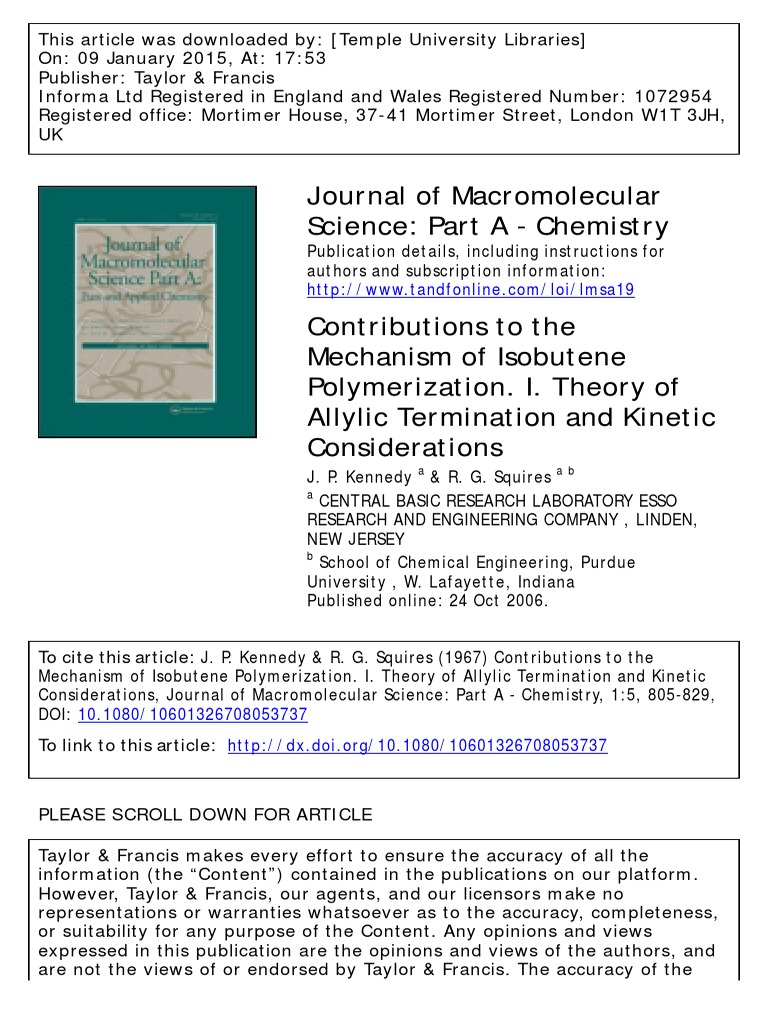 Isobutene Polymerization Mechanism Insights | PDF | Polymerization ...