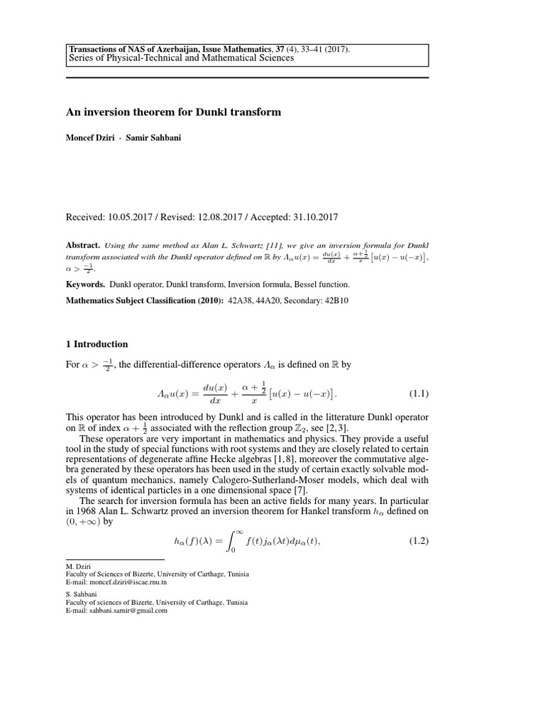 An Inversion Theorem | Download Free PDF | Fourier Transform | Teaching ...
