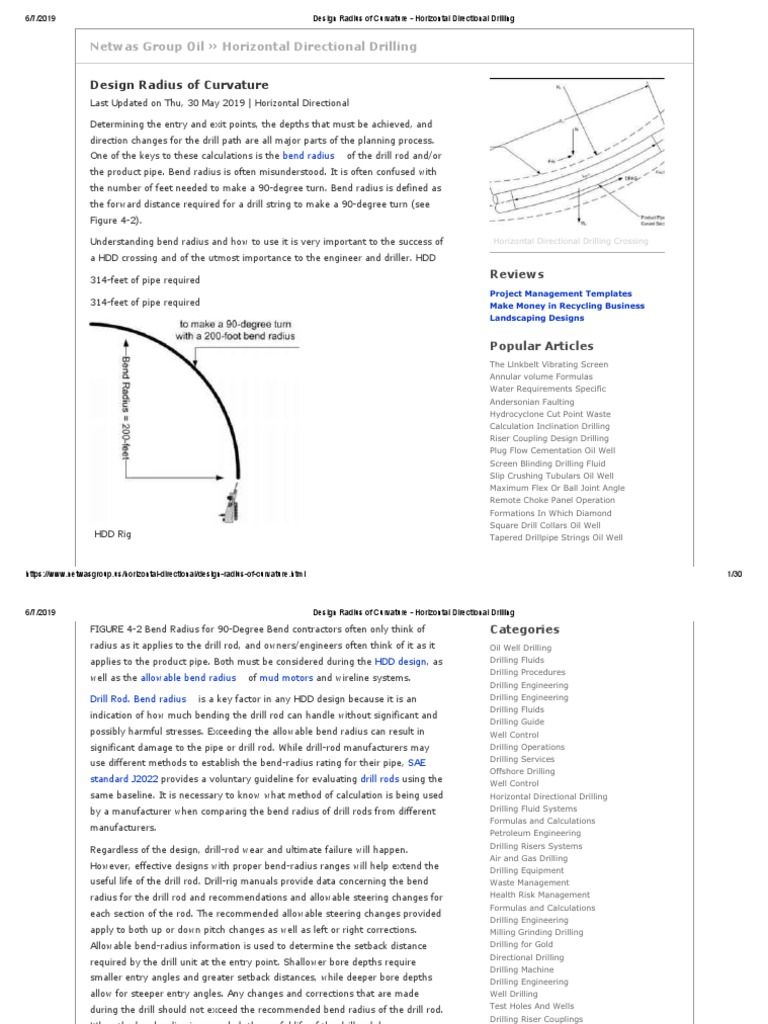 Design Radius of Curvature - Horizontal Directional Drilling | PDF ...