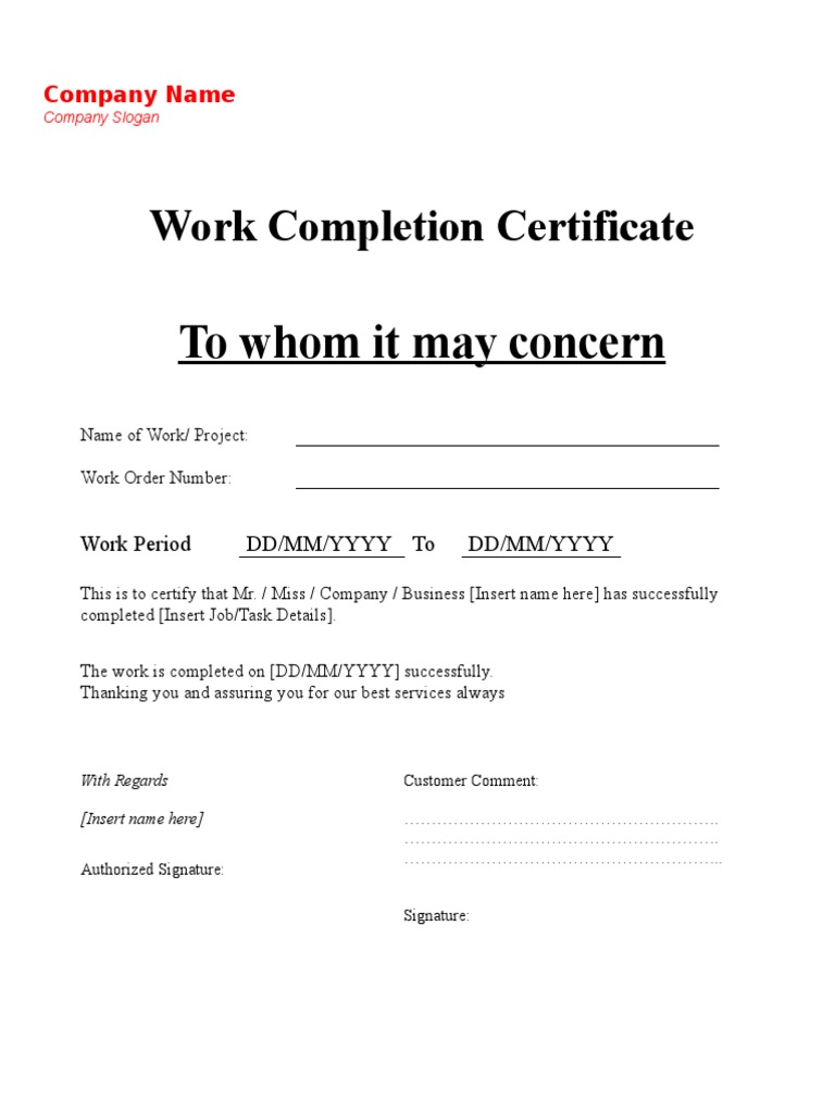 Work Completion Certificate | PDF
