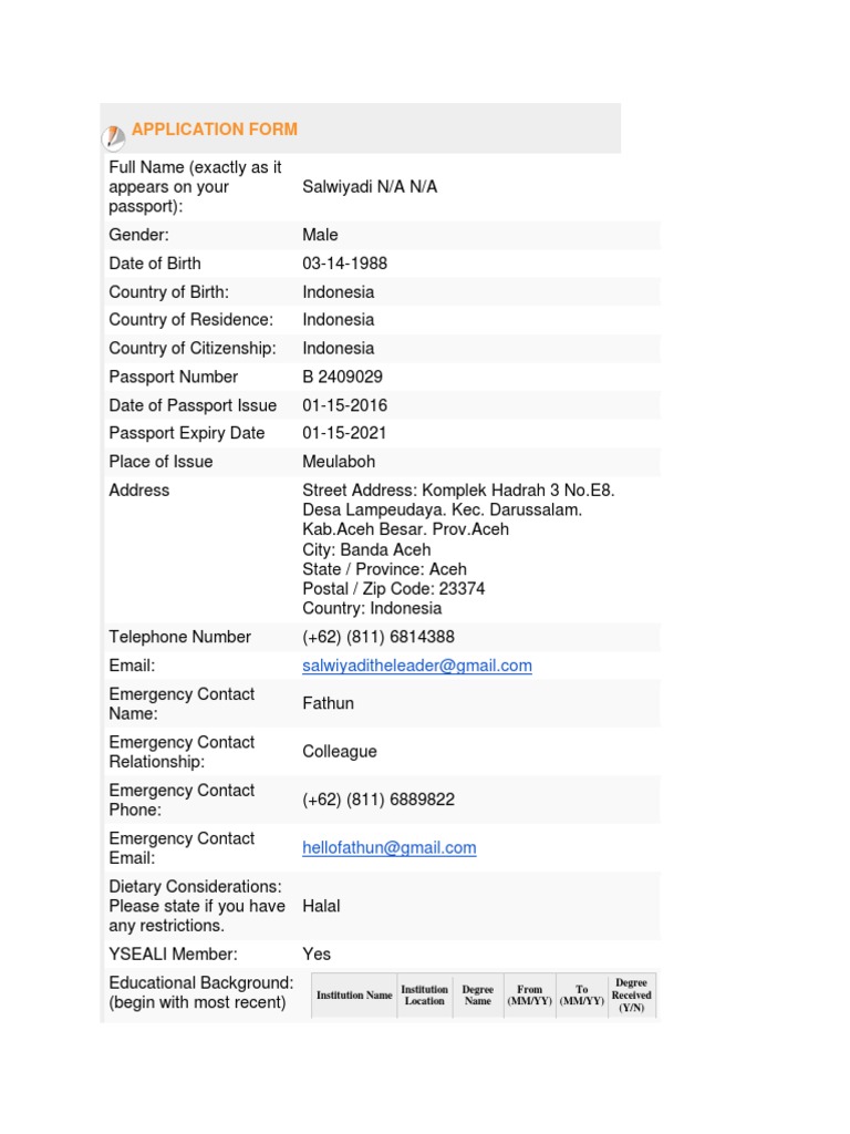 Application Form: Institution Name Institution Location Degree Name ...