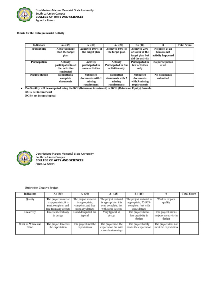 Entrepreneurship Grading Rubric | PDF | Return On Investment | Investing
