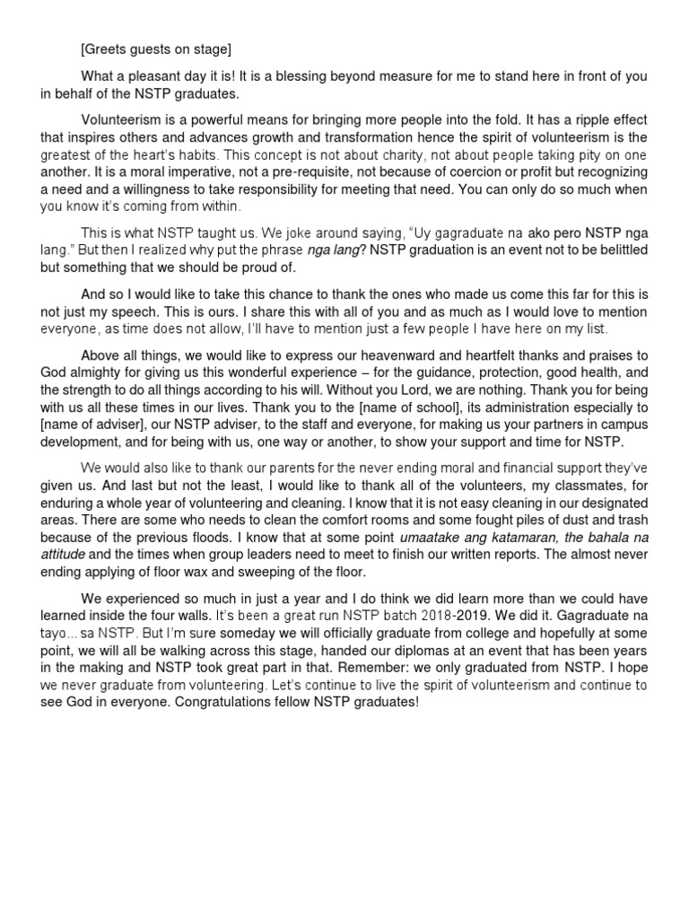 NSTP Graduation Speech | PDF