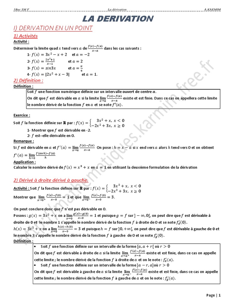 Dérivation et limites en un point | PDF | Tangente (géométrie ...