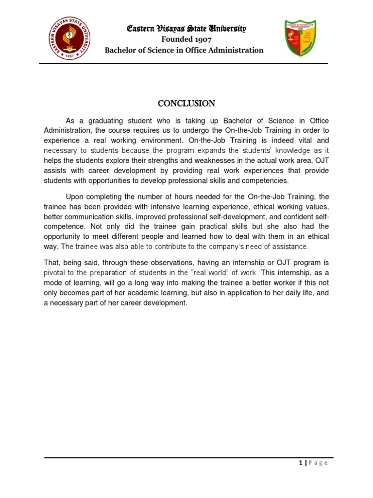 OJT LEARNING JOURNAL Conclusion | PDF