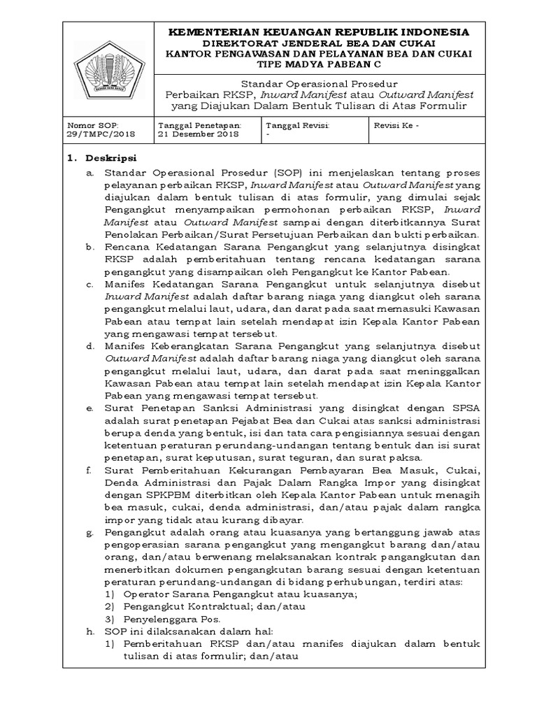 SOP Perbaikan RKSP, Inward, Outward Manifest | PDF | Teknologi & Rekayasa