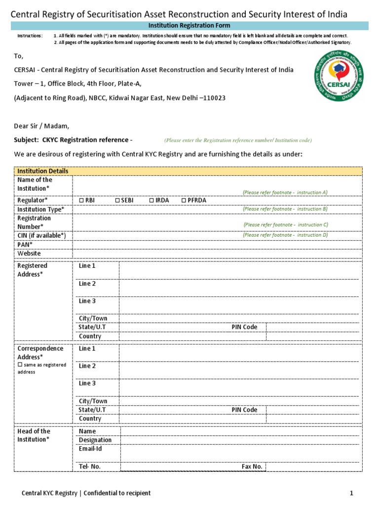 Registration Form for Central Registry of Securitisation Asset ...