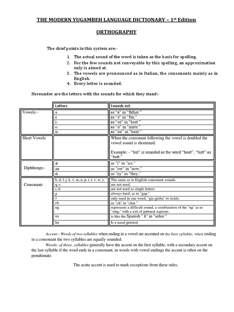 Modern Yugambeh Language Dictionary | PDF | Consonant | Stress ...