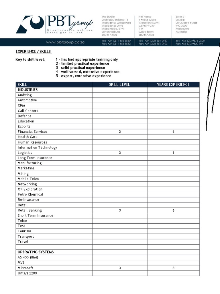 PBT Skills Matrix Template | PDF | Sas (Software) | Oracle Database