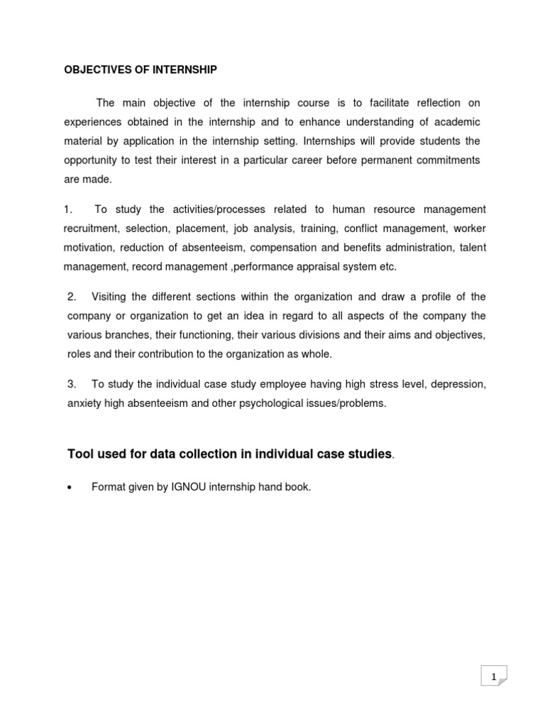 Objectives of Internship: Tool Used For Data Collection in Individual ...