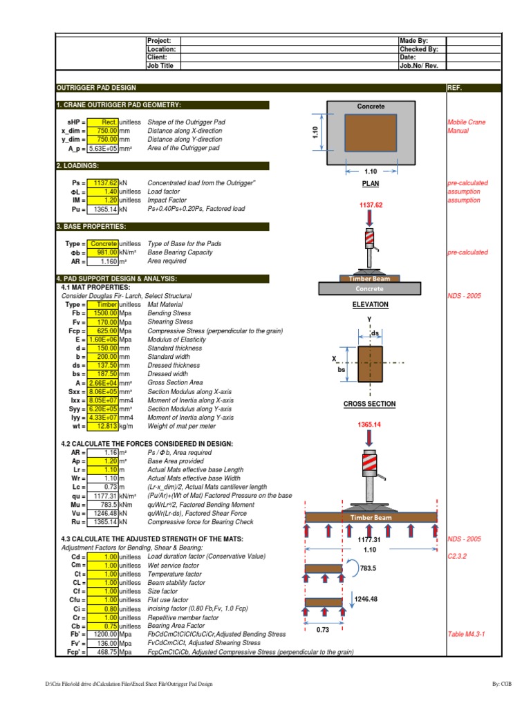 Outrigger Pad Design Calculations | PDF | Bending | Young's Modulus