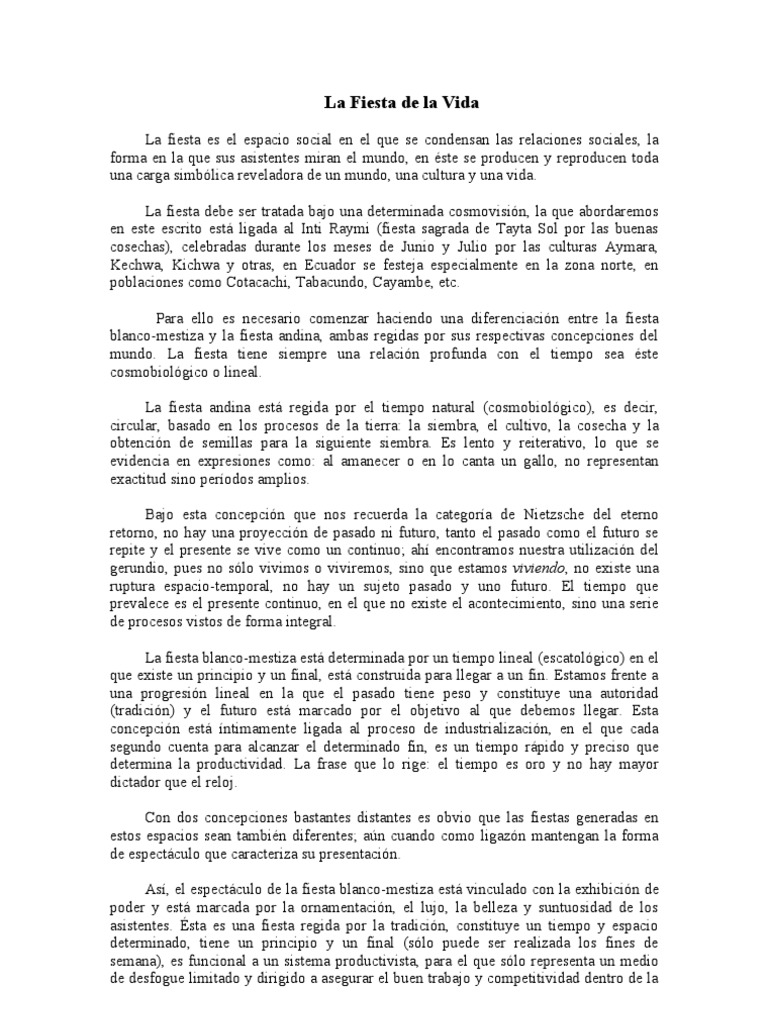 Fiesta de la Vida y Cosmovisión Andina | PDF | Hora | Imperio Inca