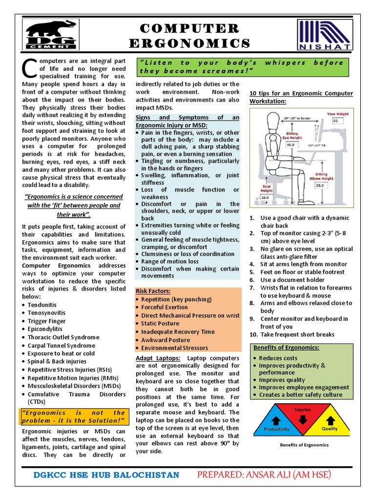 Computer Ergonomics PDF | PDF | Musculoskeletal System | Medicine