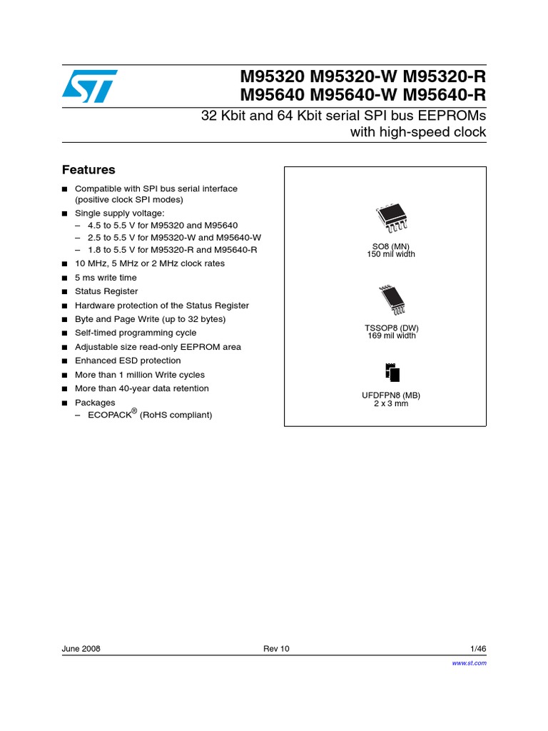 Datasheet de Uma Memória Eeprom - 95640 | PDF | Input/Output ...