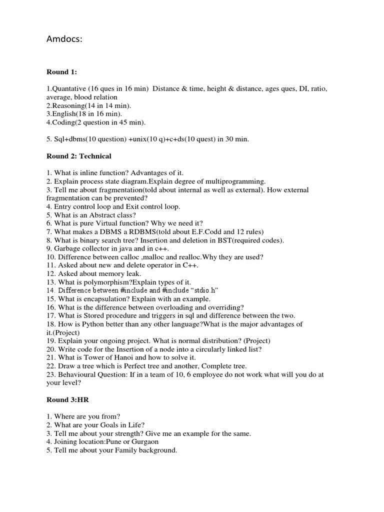 Amdocs Interview Questions and Rounds | PDF | Internet Protocol Suite | Osi Model