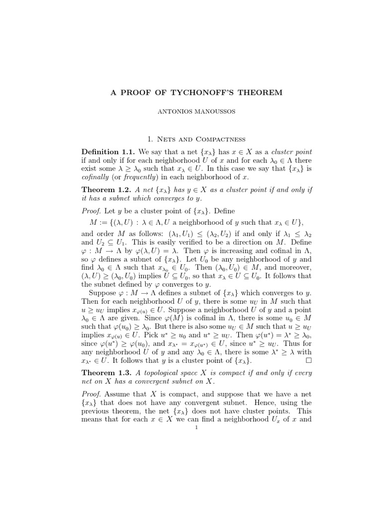 Tychonoff Theorem | Download Free PDF | Compact Space | Topology