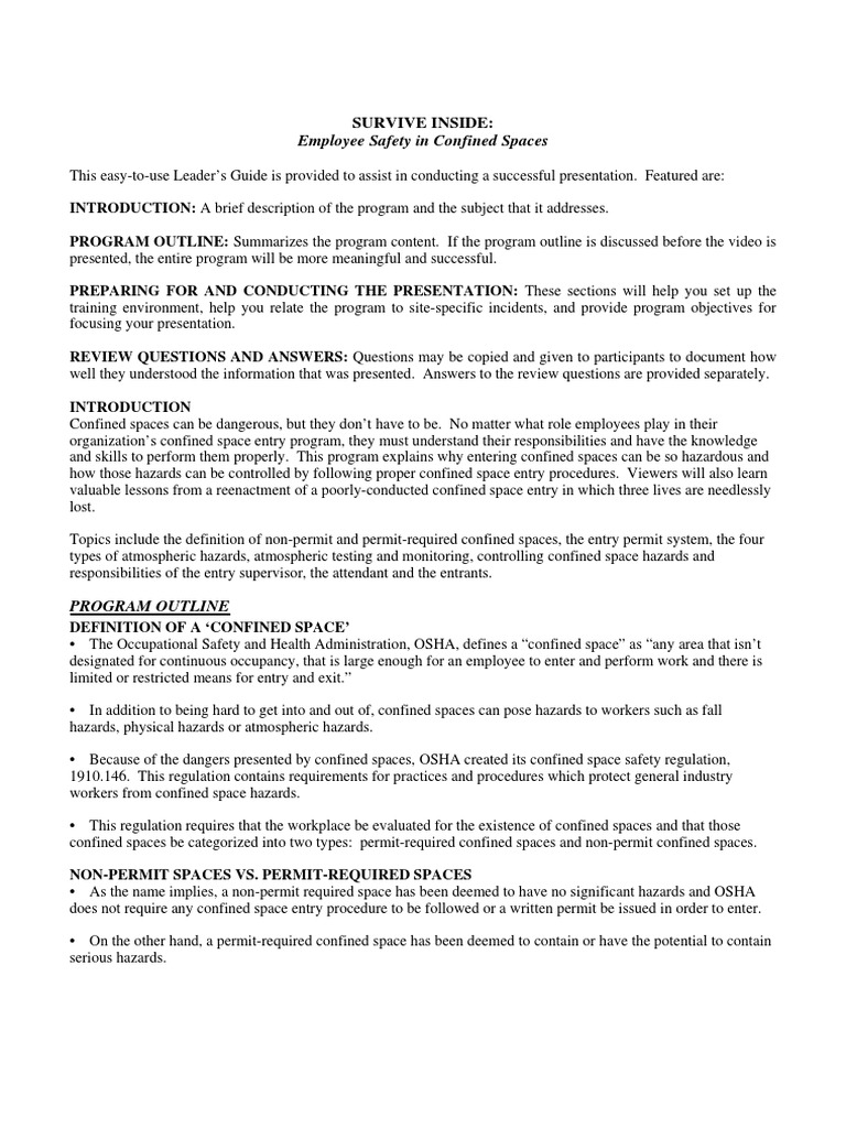 Employee Safety in Confined Spaces: Survive Inside | PDF | Safety ...