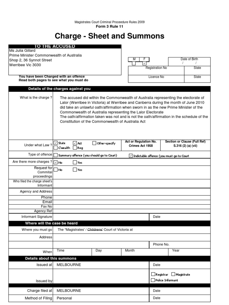 Criminal Charge Sheet Example | PDF | Summons | Criminal Procedure In ...