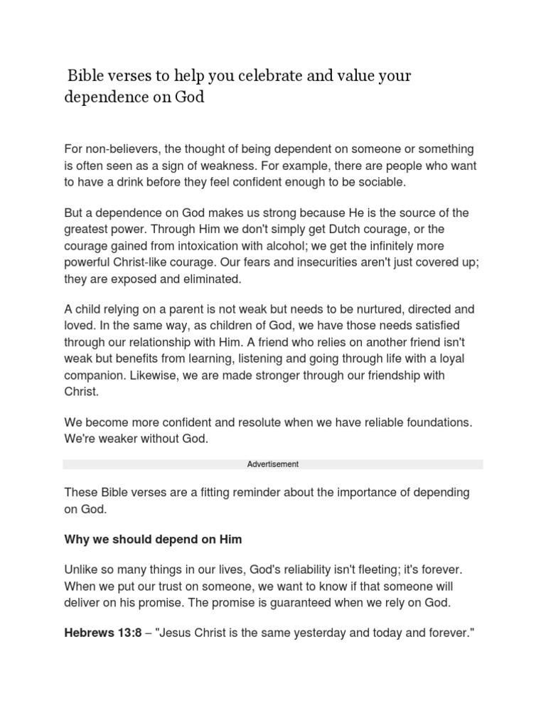 Bible Verses To Help You Celebrate and Value Your Dependence On God ...