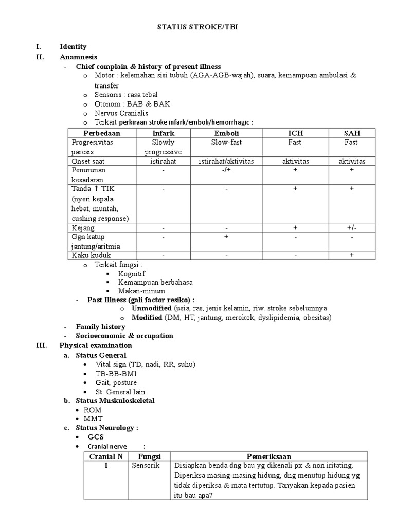 Stroke and TBI Assessment Guide | PDF