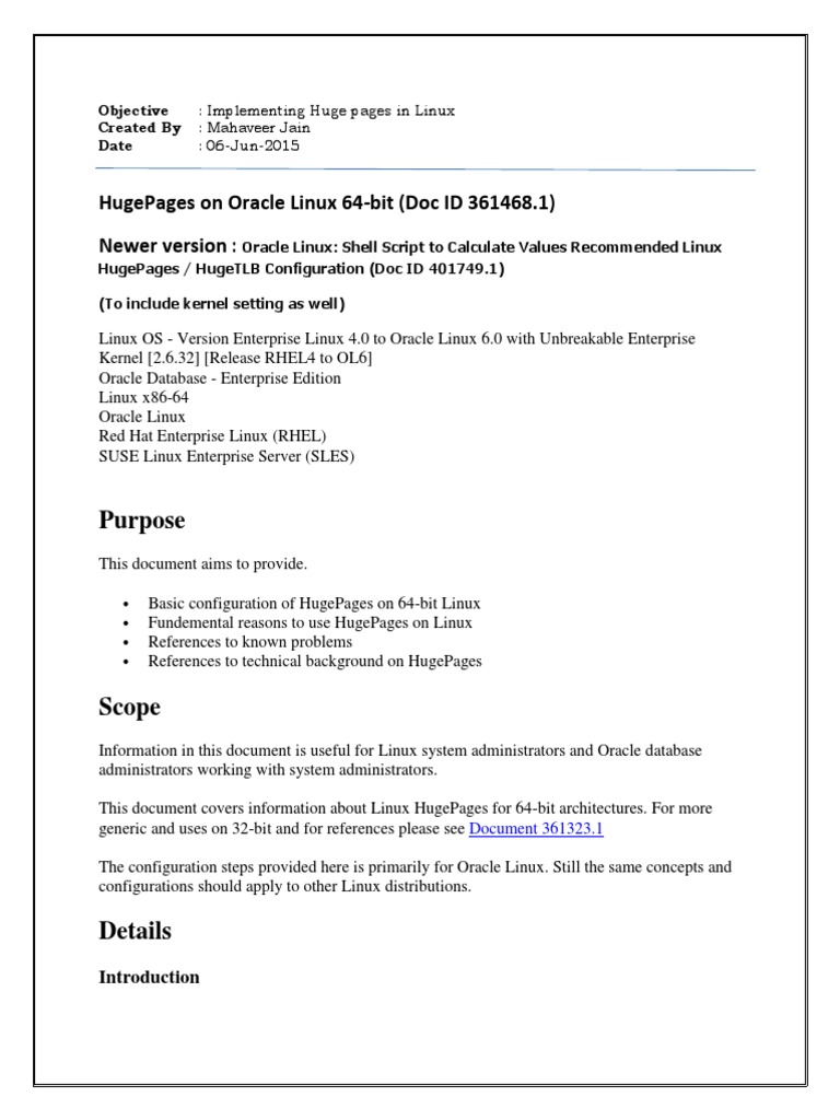 Implementing Huge Pages in Linux: Configuration Steps and Troubleshooting Guide for Oracle ...