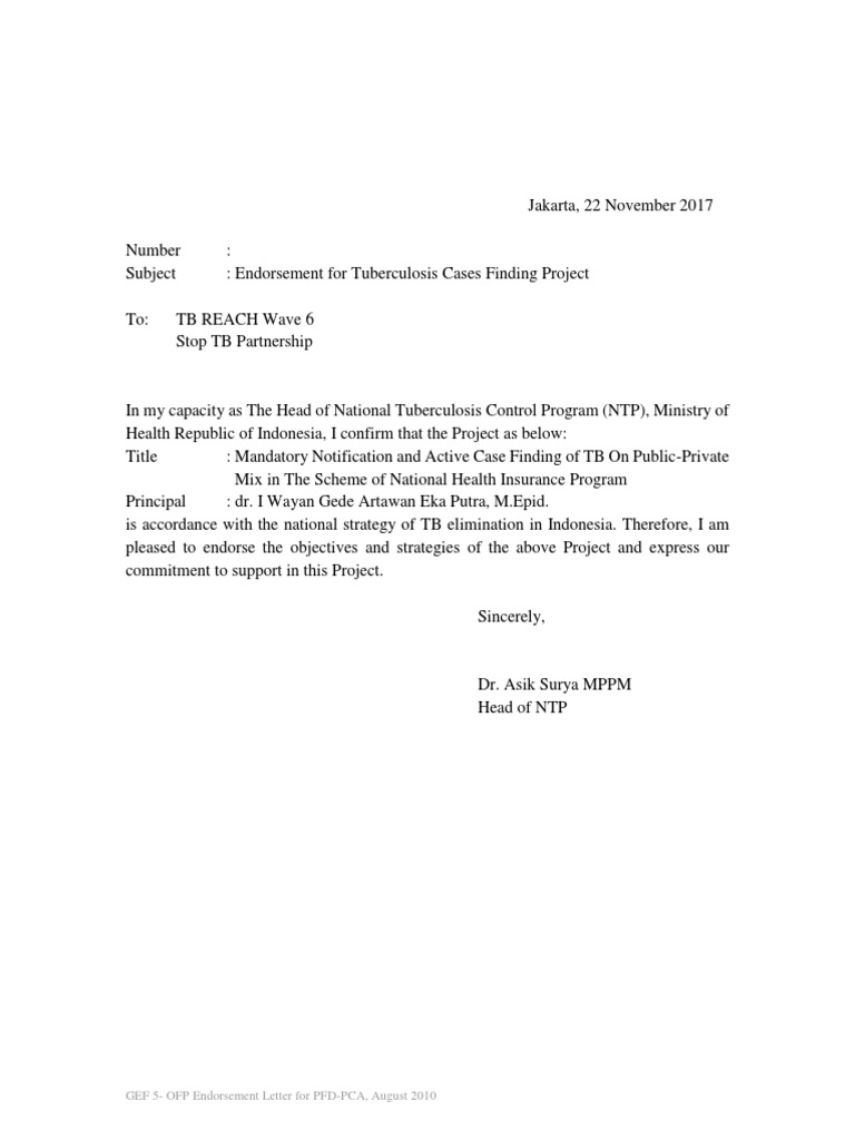 GEF 5-OFP Endorsement Letter For PFD-PCA, August 2010 | PDF