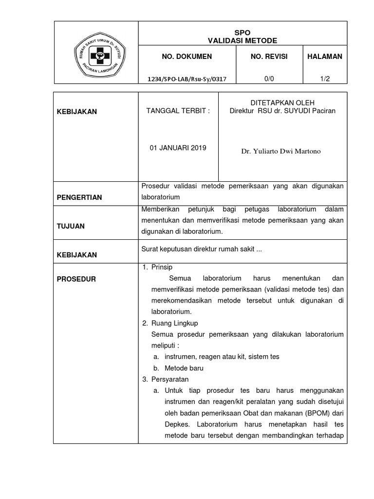 Sop Validasi Metode | PDF