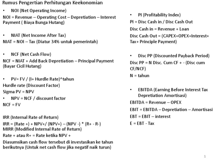 Rumus Perhitungan Keekonomian | PDF | Net Present Value | Internal Rate ...