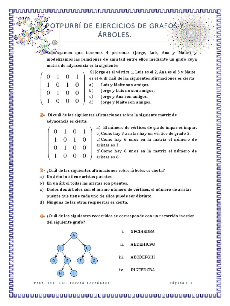 Colección de ejercicios sobre grafos y árboles | PDF | Teoría de grafos | Vértice (teoría de grafos)