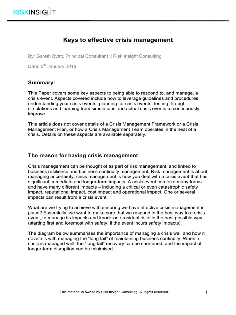 Risk Insight Keys To Effective Crisis Management Pdf Crisis