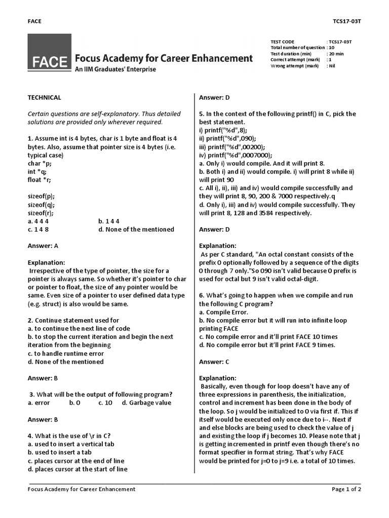 Amcat Automata Pdf Pointer Computer Programming C Programming Language