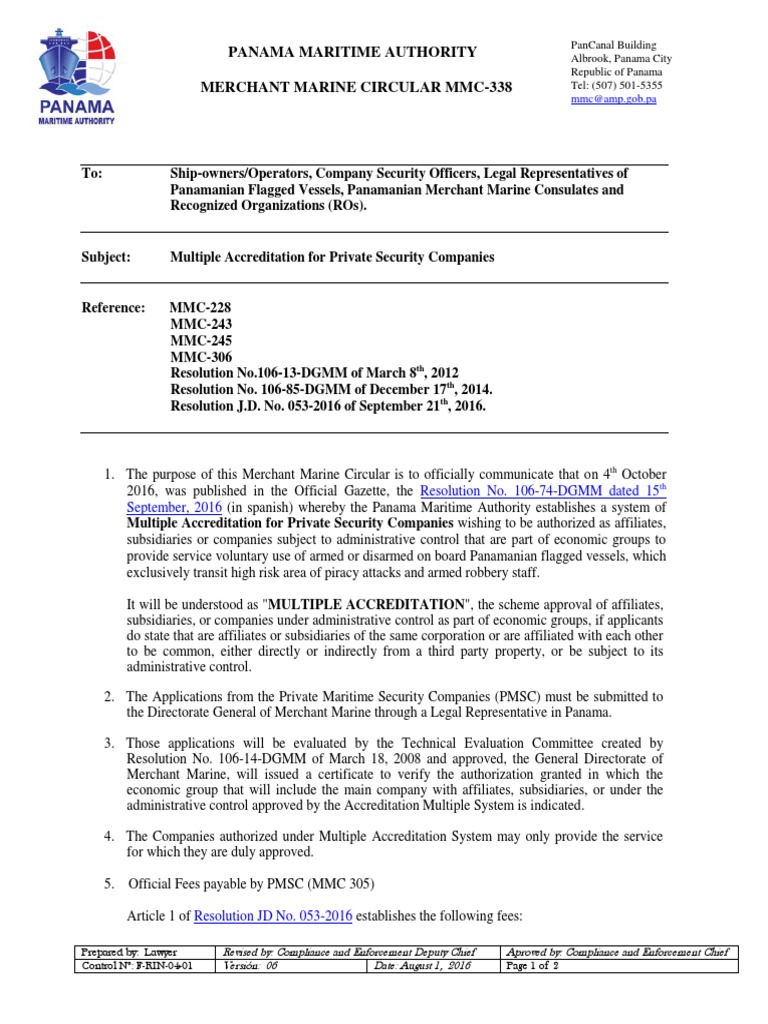 Merchant Marine Circular Mmc-338: Panama Maritime Authority | PDF ...