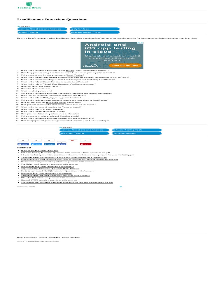 Loadrunner Interview Questions: Related | PDF | Software Testing | Software