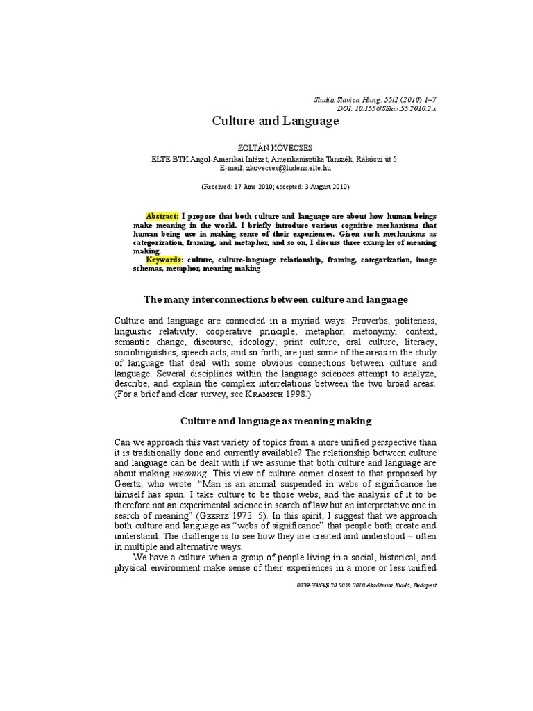 The Many Interconnections Between Culture And Language Pdf