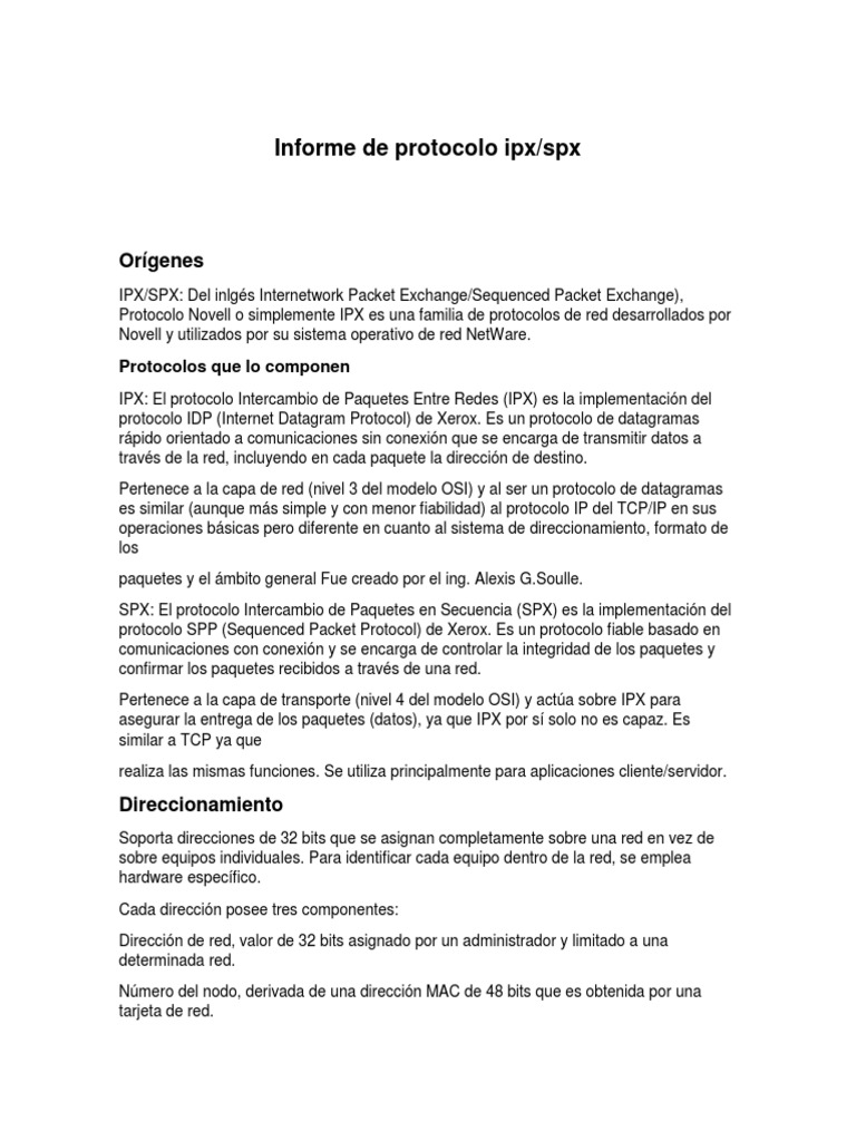 Informe de Protocolo Ipx | PDF | Red de computadoras | Protocolos de internet