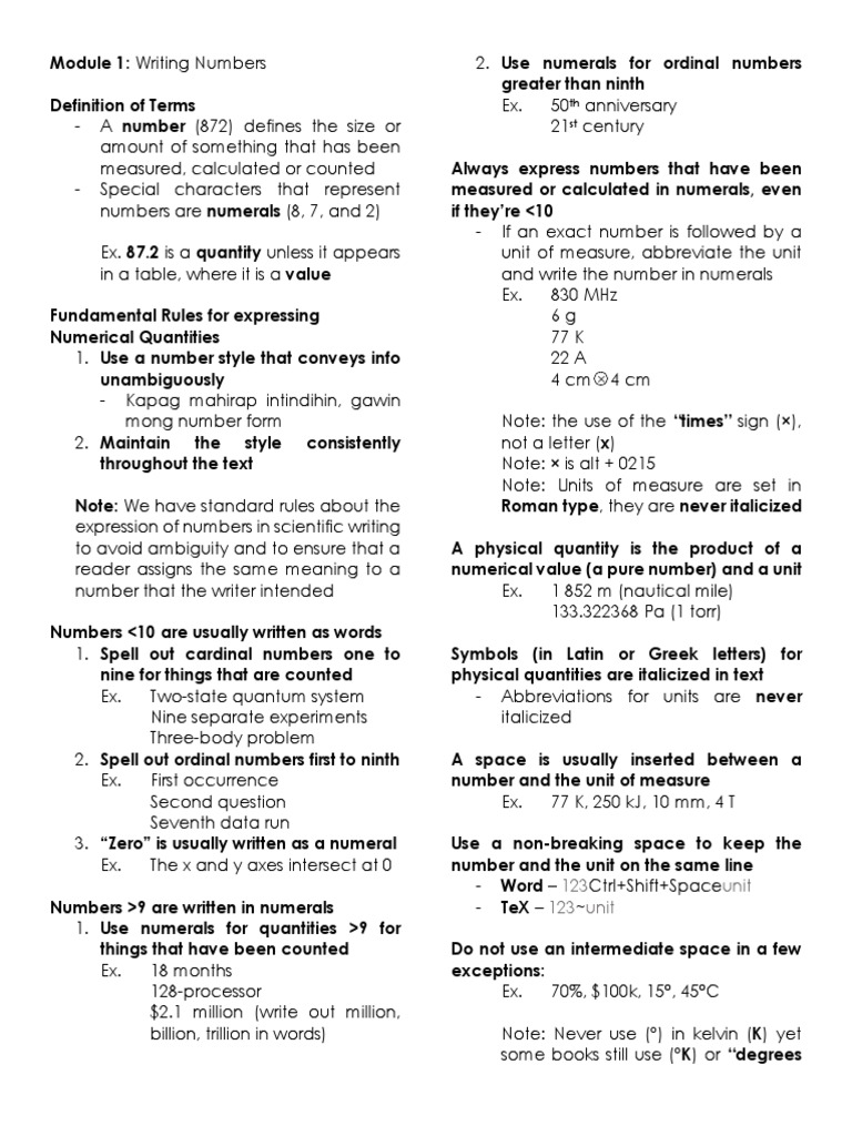 Module 1: Writing Numbers - Fundamental Rules for Expressing Numerical ...