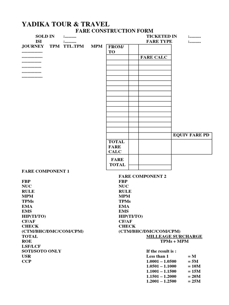 Fare Construction Form | PDF