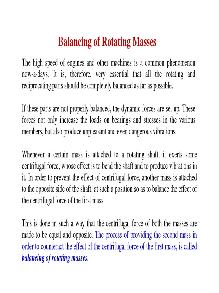 Mechanics of Machinery 2 - Balancing of Rotating Masses | PDF ...