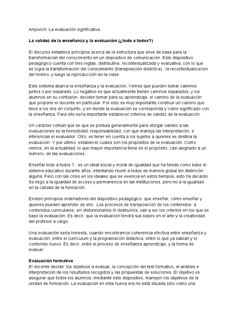 Anijovich La Evaluacion Significativa | PDF | Evaluación | Plan de estudios