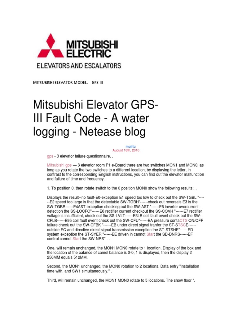 Mitsubishi GPS III Elevator Fault Codes | PDF