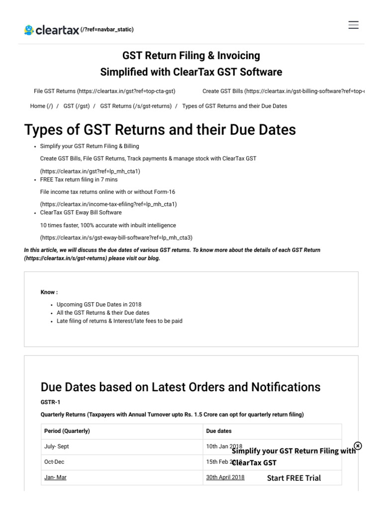 GST Returns - Types, Forms, Due Dates & Penalties | PDF | Invoice | Taxes