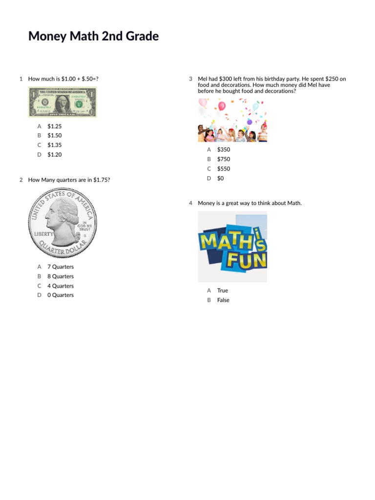 Money Math 2nd Grade 2nd Set | PDF