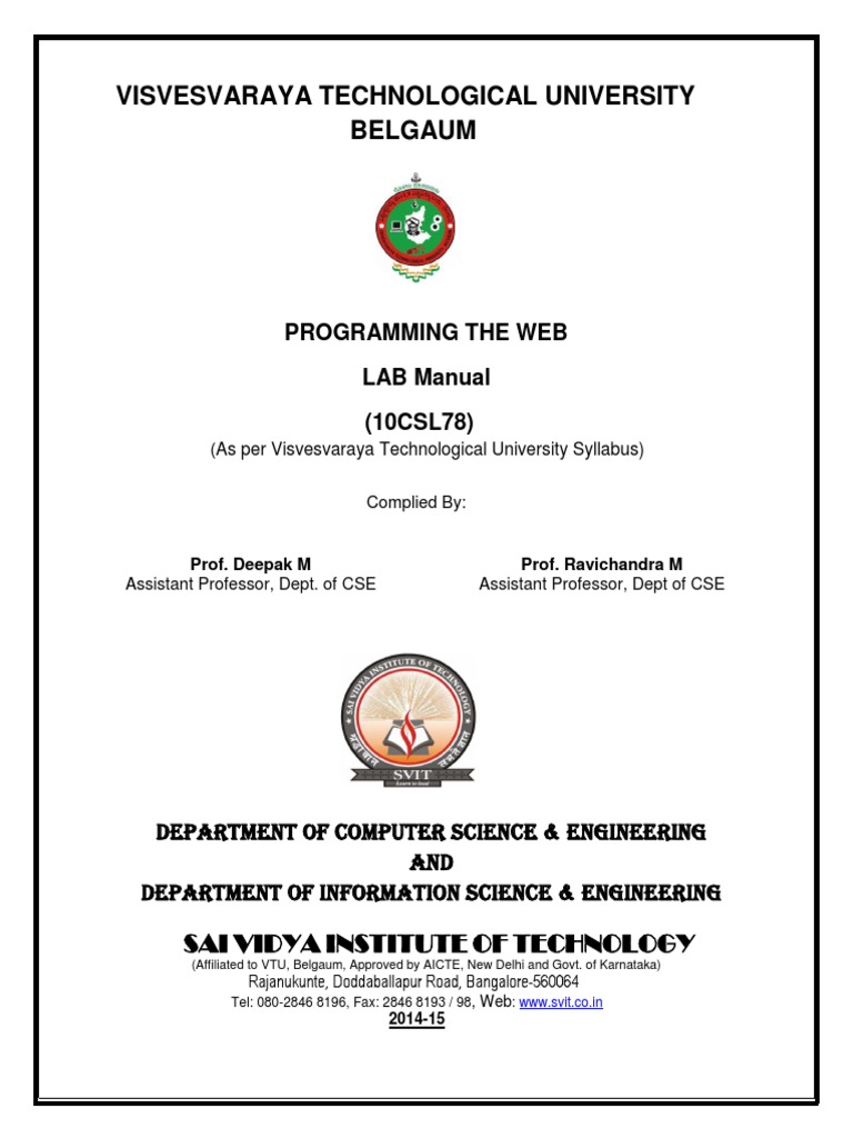 Visvesvaraya Technological University Belgaum: Programming The Web LAB ...