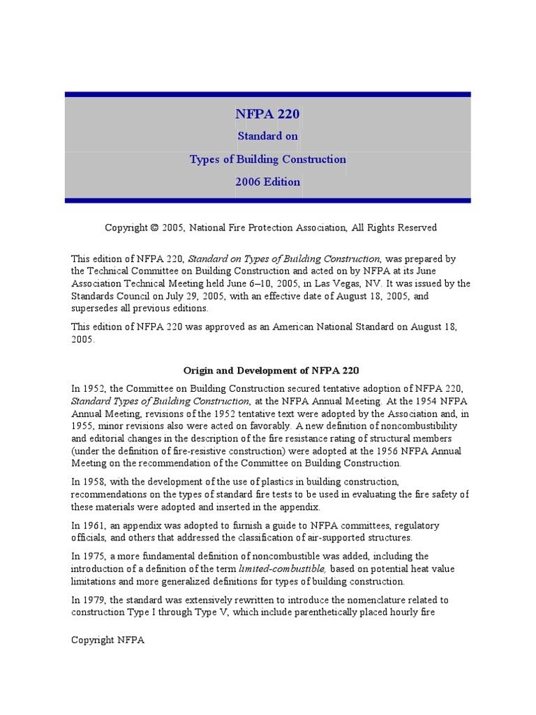 NFPA 220: Standard On Types of Building Construction 2006 Edition | PDF ...