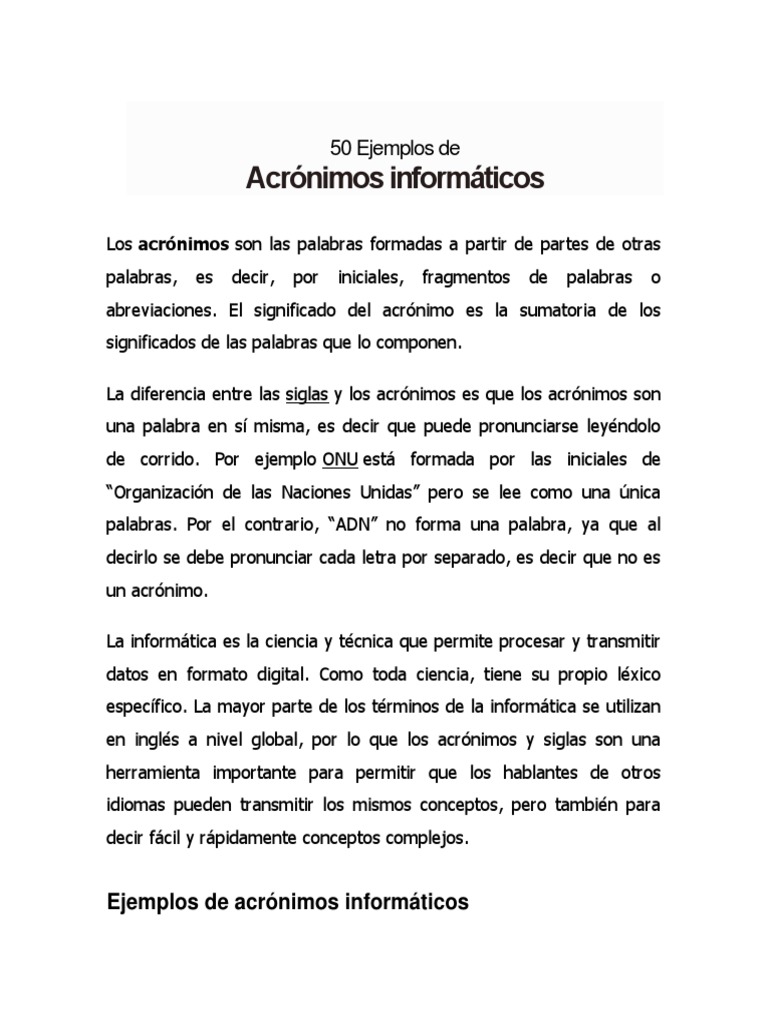 50 Ejemplos de acrónimos informáticos comunes con sus significados ...