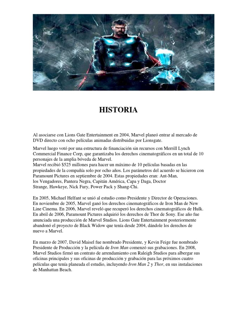 Historia de Marvel Studios PDF | PDF | Comics Marvel | Marvel Entertainment