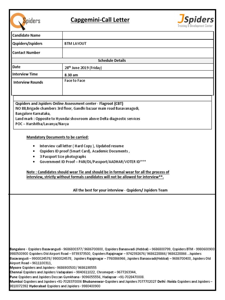 Capgemini Call Letter | PDF